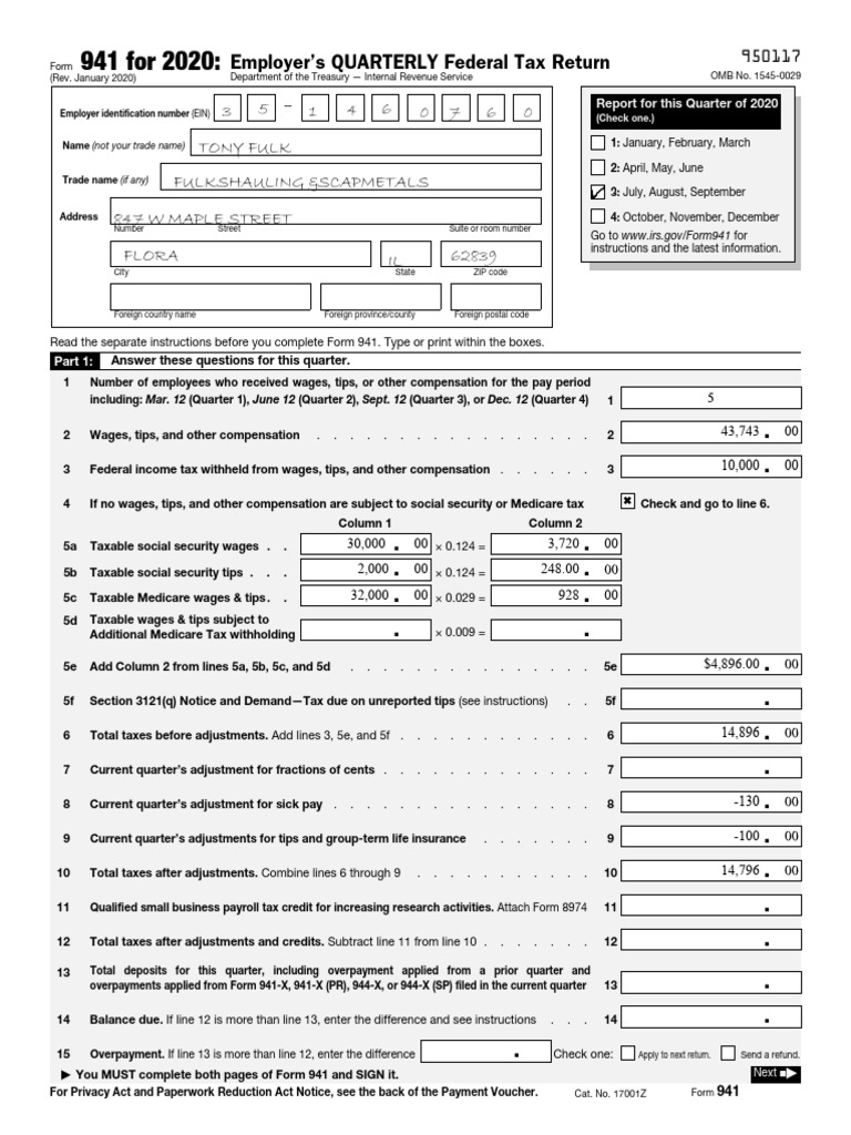 Irs-Form-941 Fulkshauling q3 991 | PDF | Internal Revenue Service | Taxes