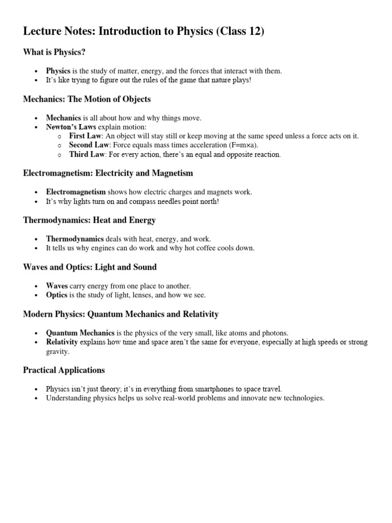 Lecture Notes - Class 12 - Physics (Introduction) | PDF