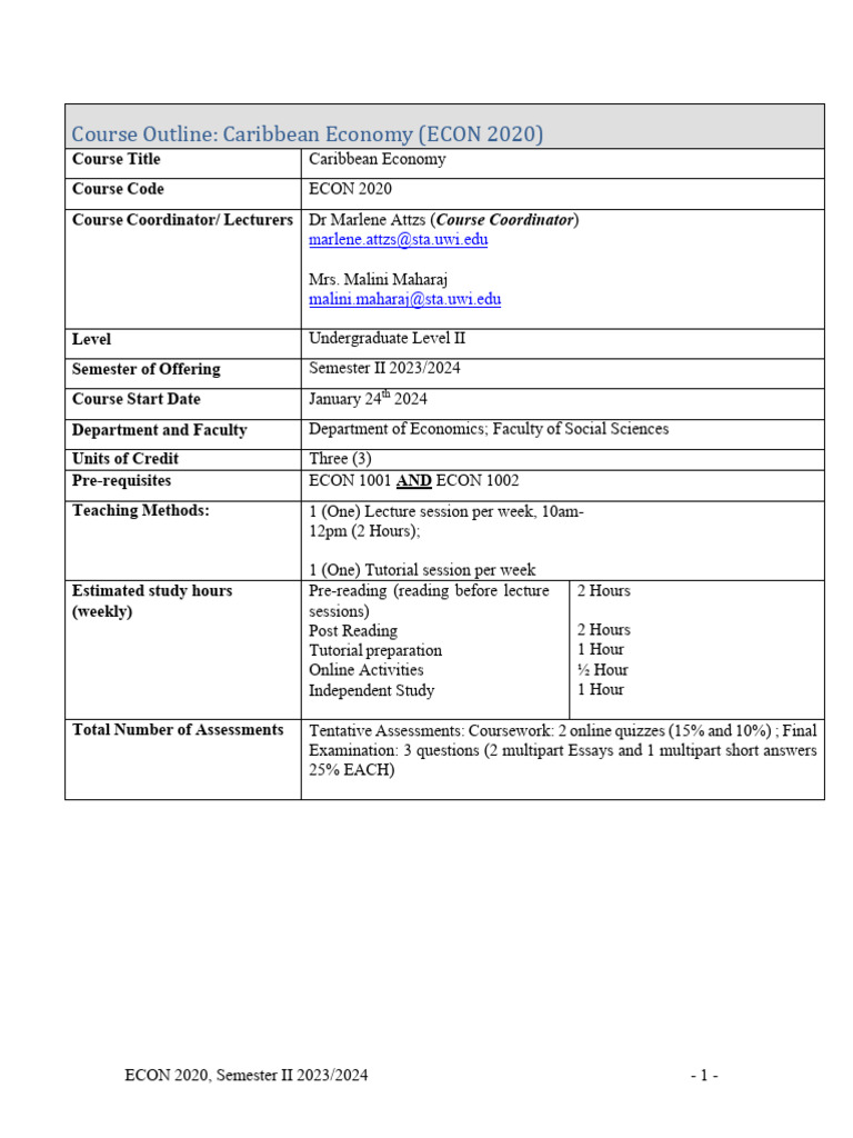 ECON 2020 Outline 2023 - 24 | PDF | Knowledge | Economies