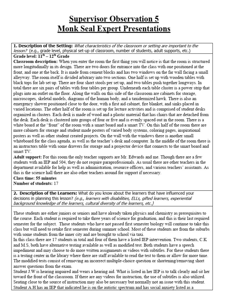 Supervisor Observation 5 | PDF | Learning | Classroom Management