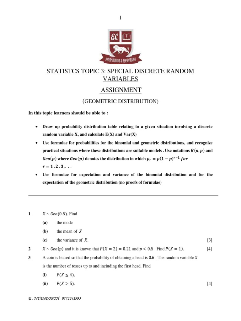 The Geometric Distribution Assignment | PDF | Probability Distribution ...