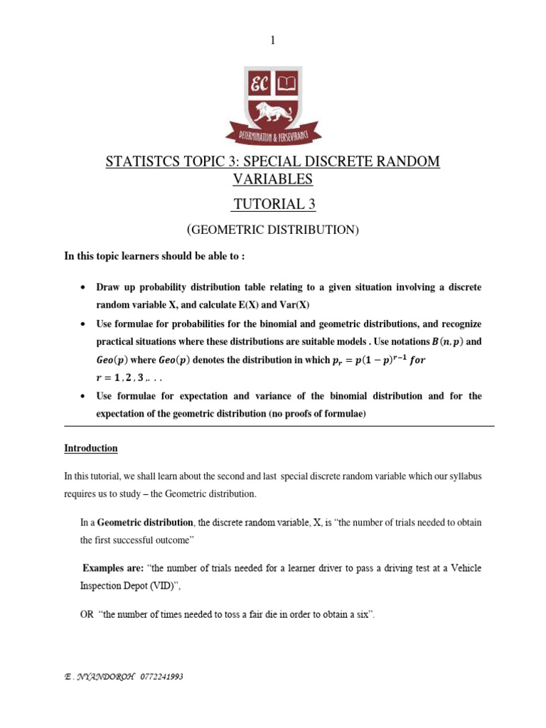 Geometric Distribution Tutorial | PDF | Probability Distribution | Expected Value