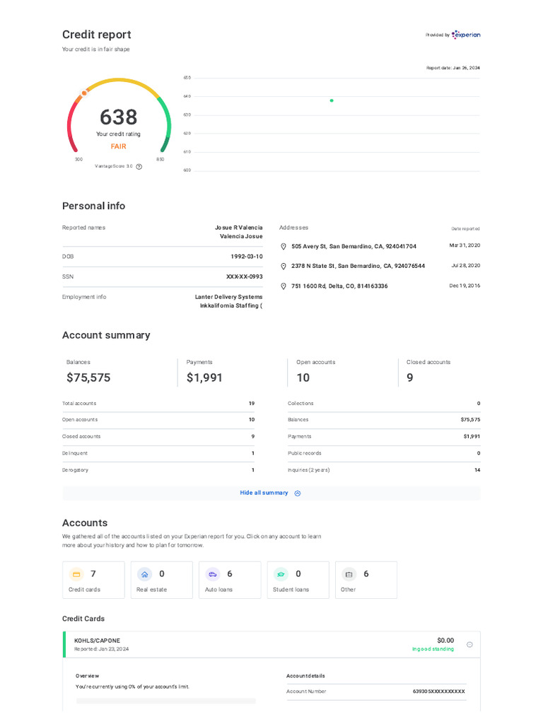 Credit Report Summary for Josue Valencia | PDF | Finance & Money ...
