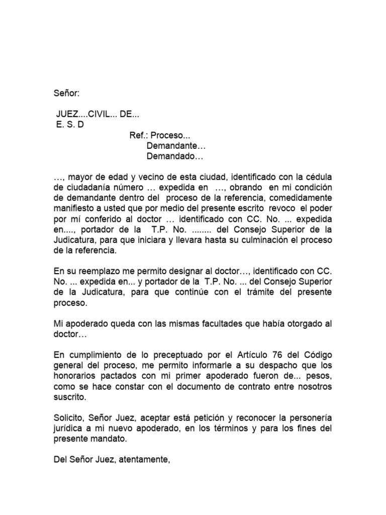 Modelo de Revocatoria de Poder y Designación de Nuevo Apoderado | PDF ...