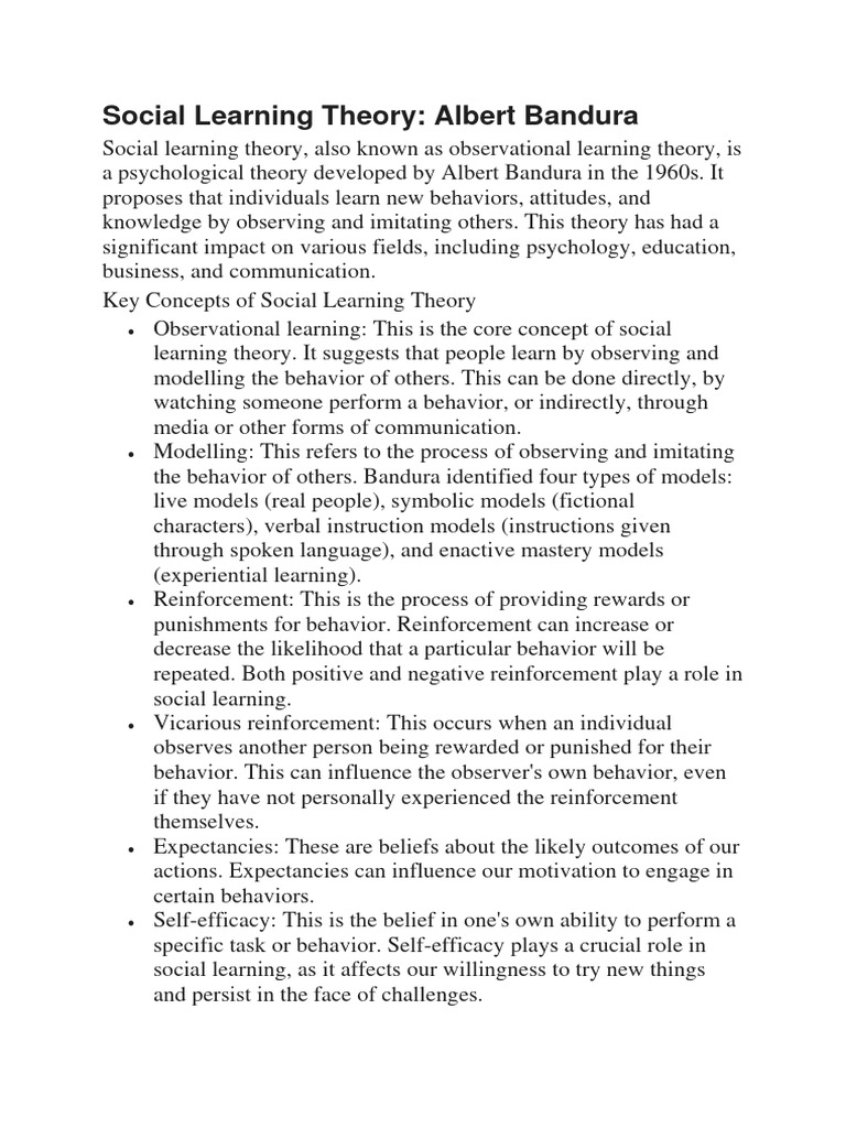 Social Learning Theory | PDF | Behavior | Learning