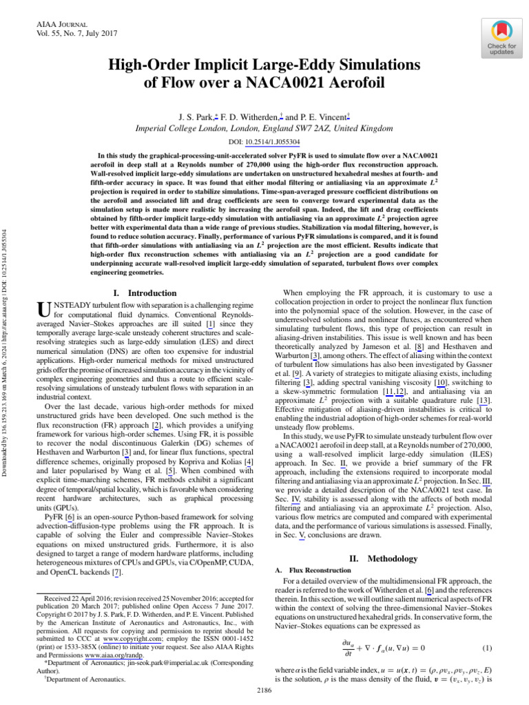 Park Et Al 2017 High Order Implicit Large Eddy Simulations Of Flow Over