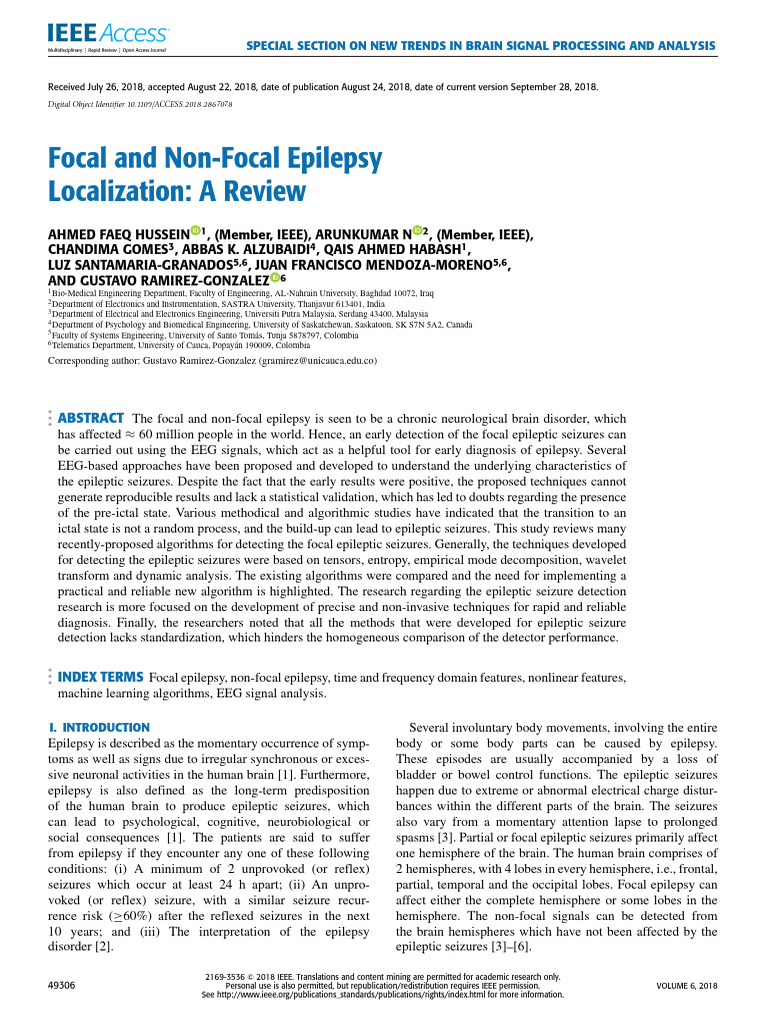 Focal and Non-Focal Epilepsy Localization - A Review | PDF | Epilepsy ...