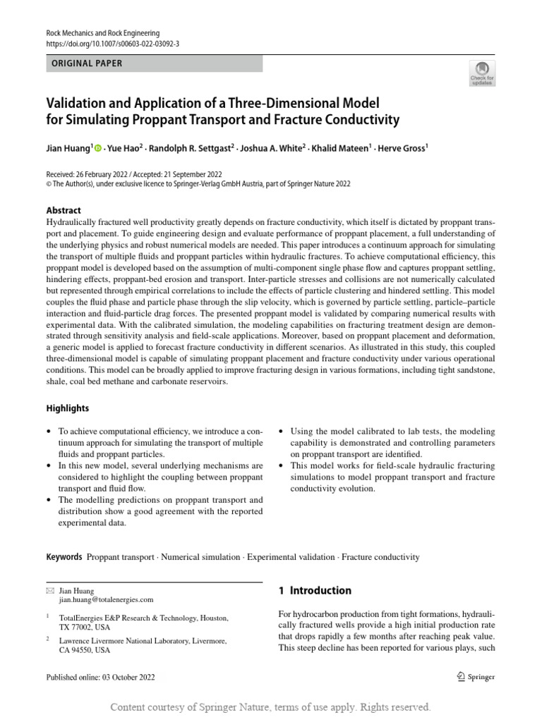 Validation and Application of a Three Dimensional Model for Simulating Proppant Transport and ...