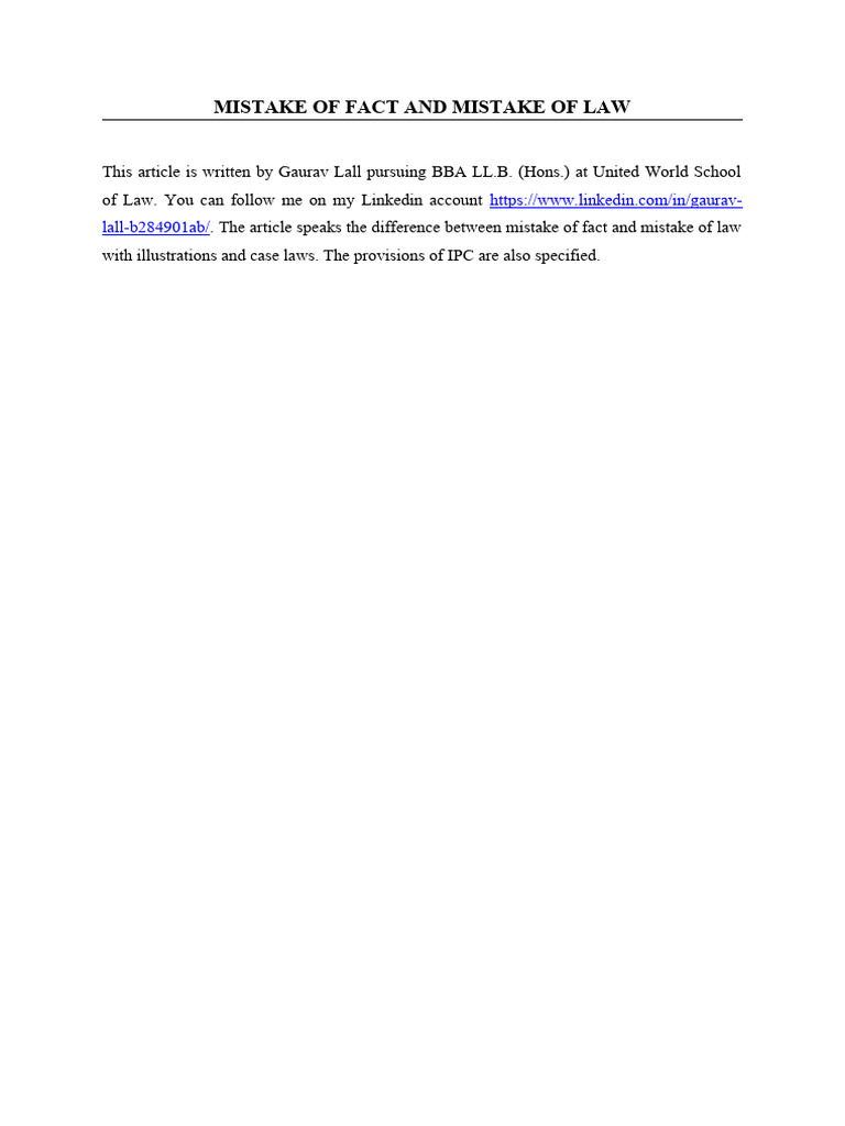 Mistake of Fact vs. Mistake of Law | PDF | Tort | Criminal Justice