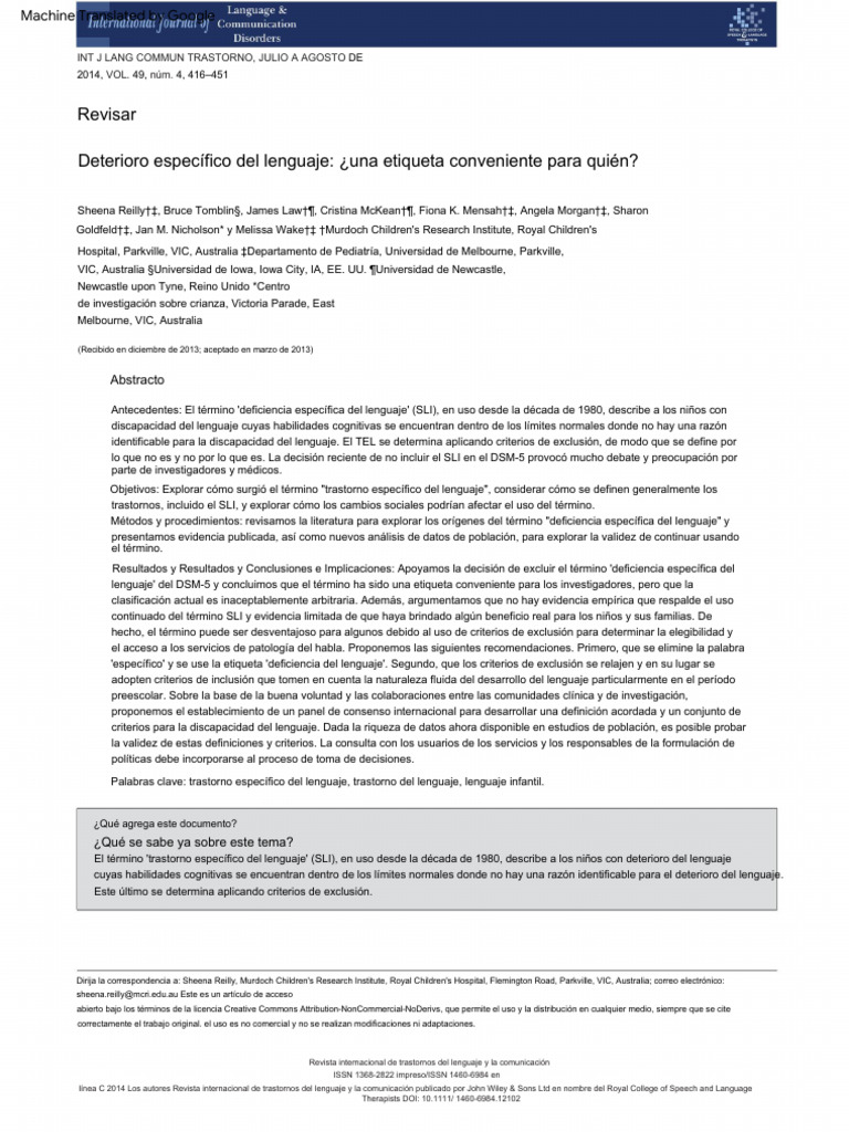 Specific Language Impairment - A Convenient Label For Whom | PDF | Espectro autista | Desorden ...