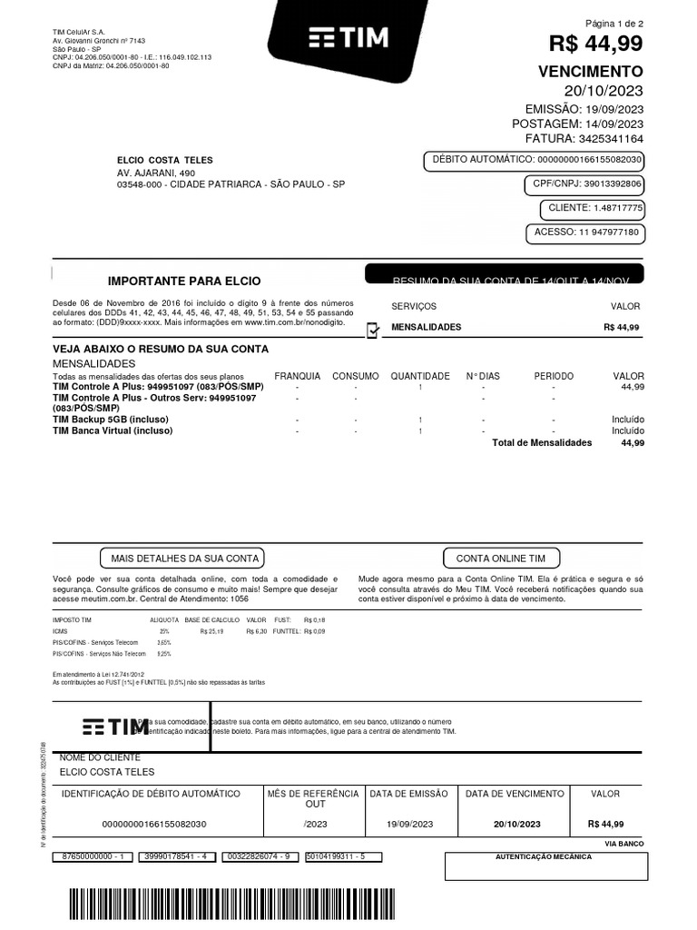 Boleto Tim | PDF | Brasil