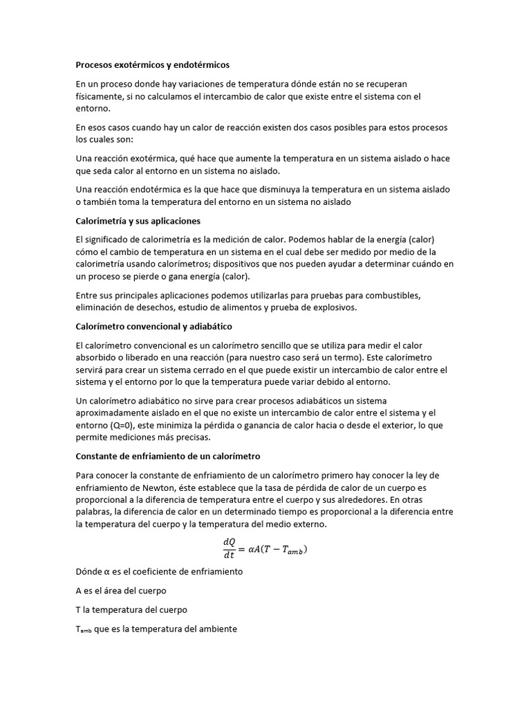 Procesos Exotérmicos y Endotérmicos | PDF | Calor | Temperatura