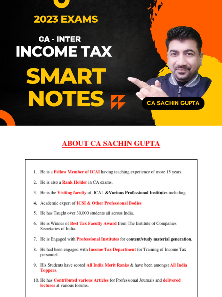 Income Tax Smart Notes for CA Inter 2023 | PDF | Income Tax | Tax Deduction