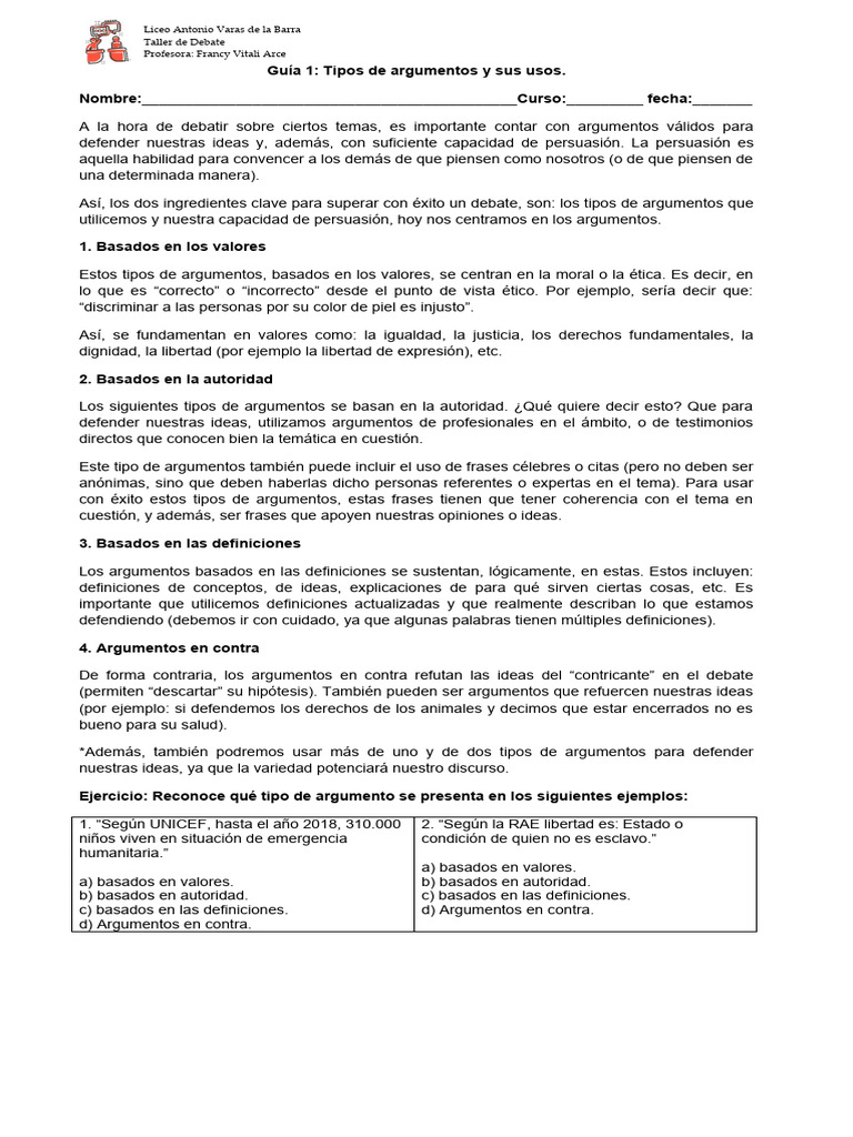 Tipos de Argumentos en el Debate | PDF | Persuasión | Argumento