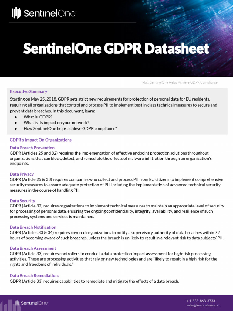 SentinelOne GDPR-Datasheet | PDF | National Security | Computer Science