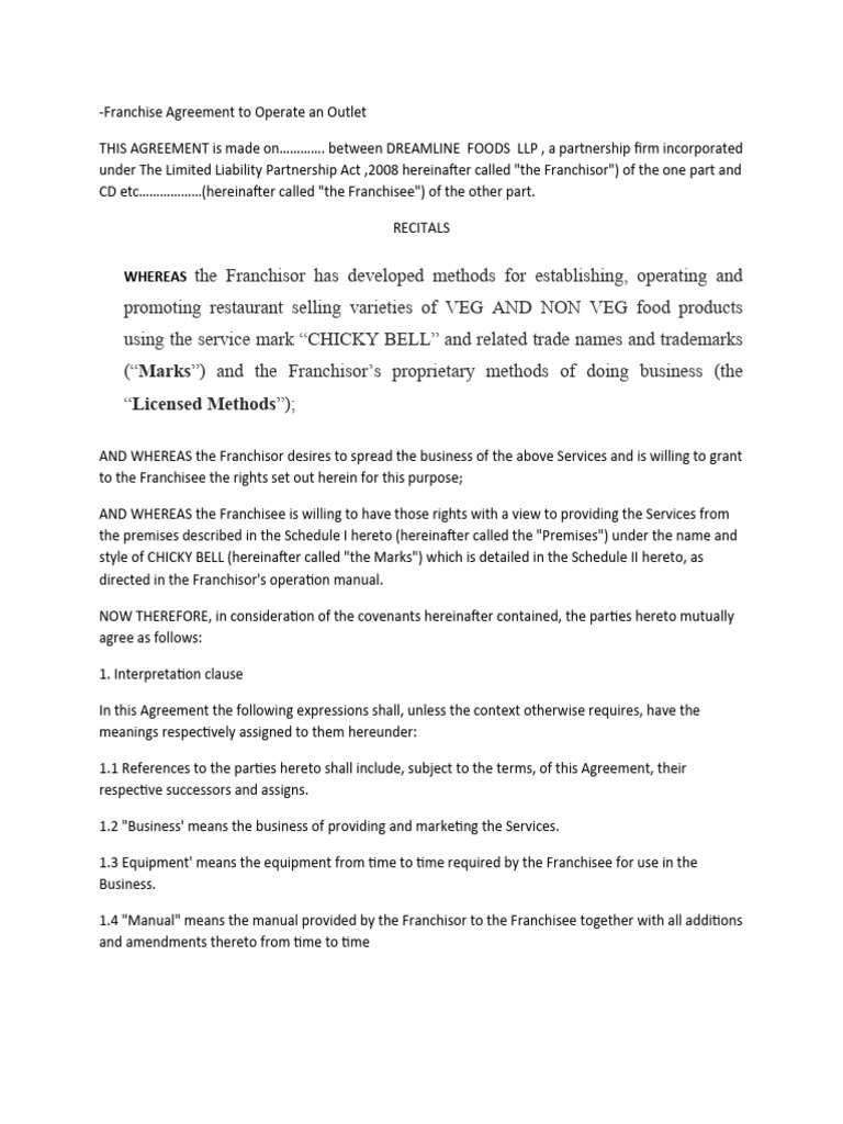 Franchise Agreement for Chicky Bell | PDF | Franchising | Indemnity