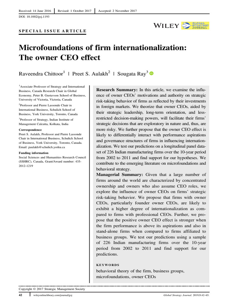 Global Strategy Journal - 2017 - Chittoor - Microfoundations of Firm Internationalization The ...
