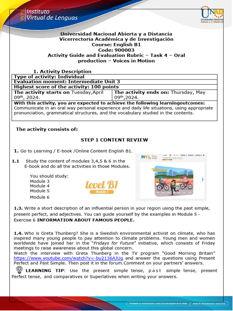 Activities Guide and Evaluation Rubric - Unit 3 - Task 4 - Oral ...