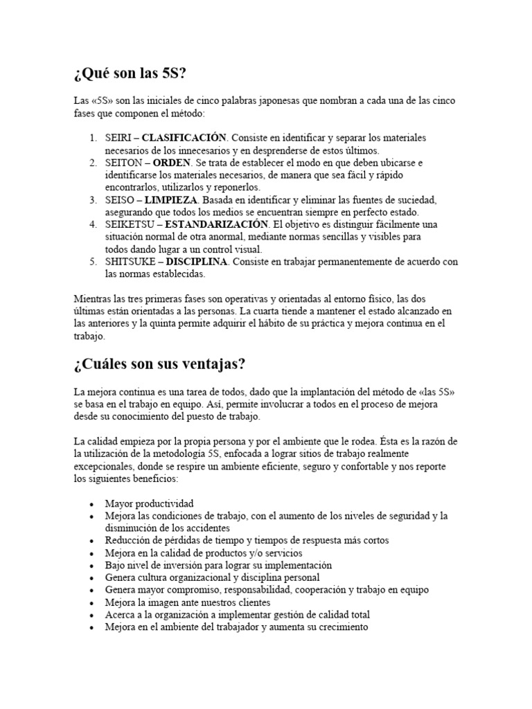Método 5S: Mejora Continua y Productividad | PDF | Crecimiento personal ...