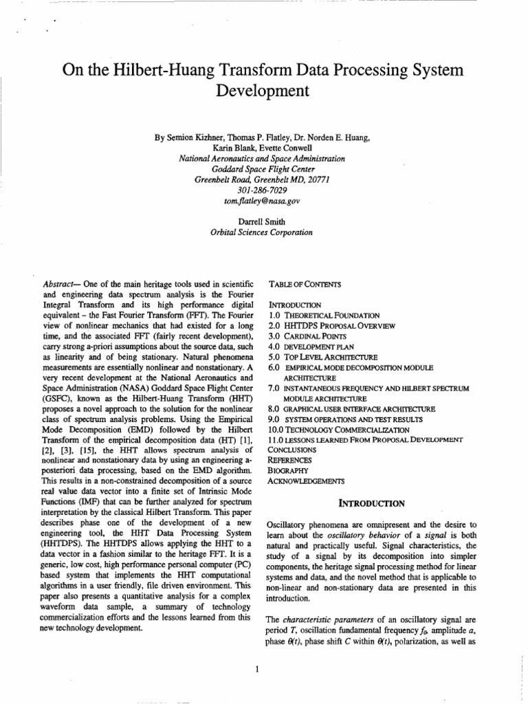 On The Hilbert-Huanf Transform Data Processing System Development | PDF | Fourier Transform ...