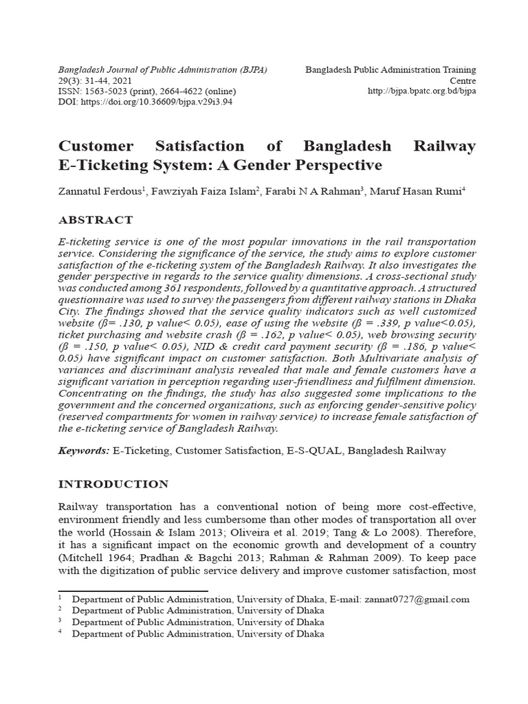 Customer Satisfaction in Bangladesh Railway E-Ticketing | PDF ...