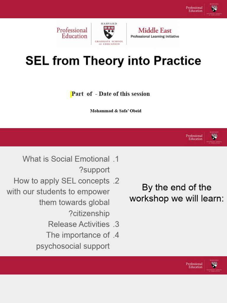 SEL From Theory Into Practice: Part of - Date of This Session ...