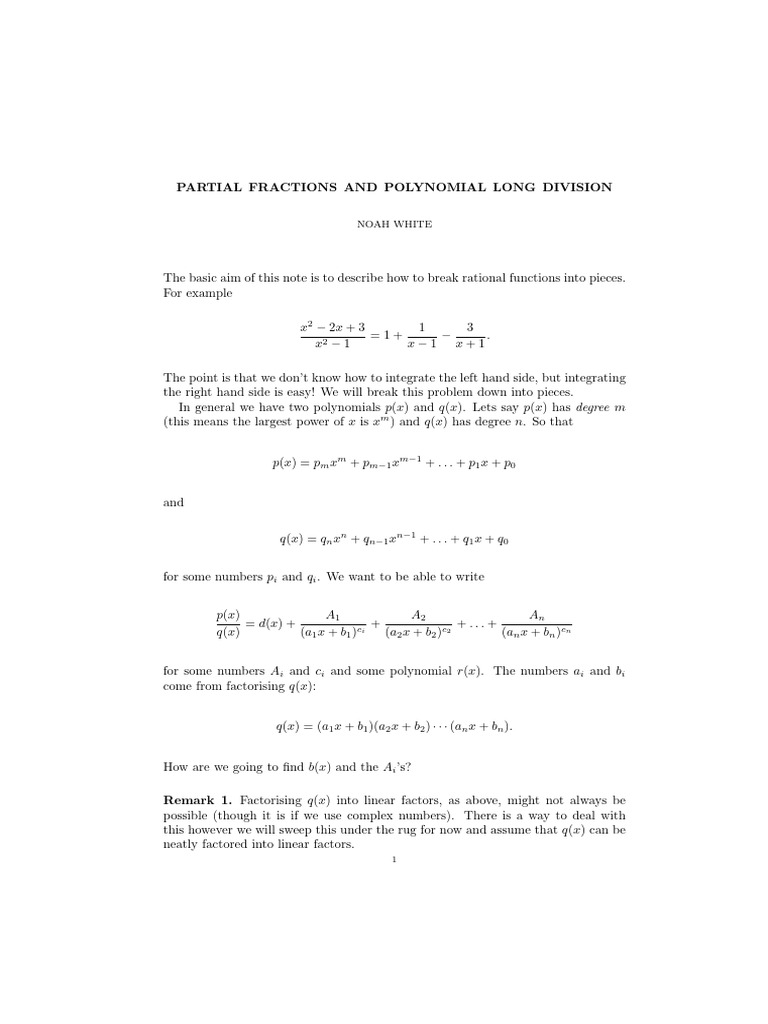 Partial Fractions via Polynomial Division | PDF | Factorization ...