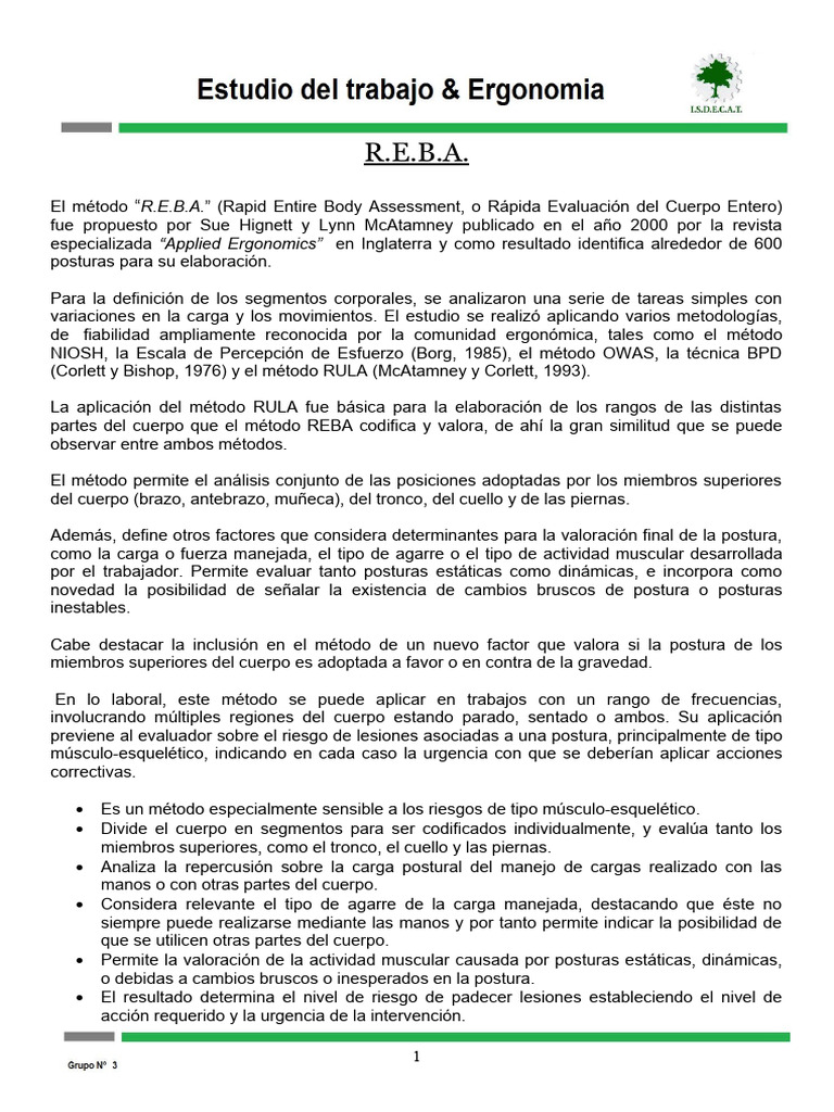 Análisis del Método REBA en Ergonomía | PDF