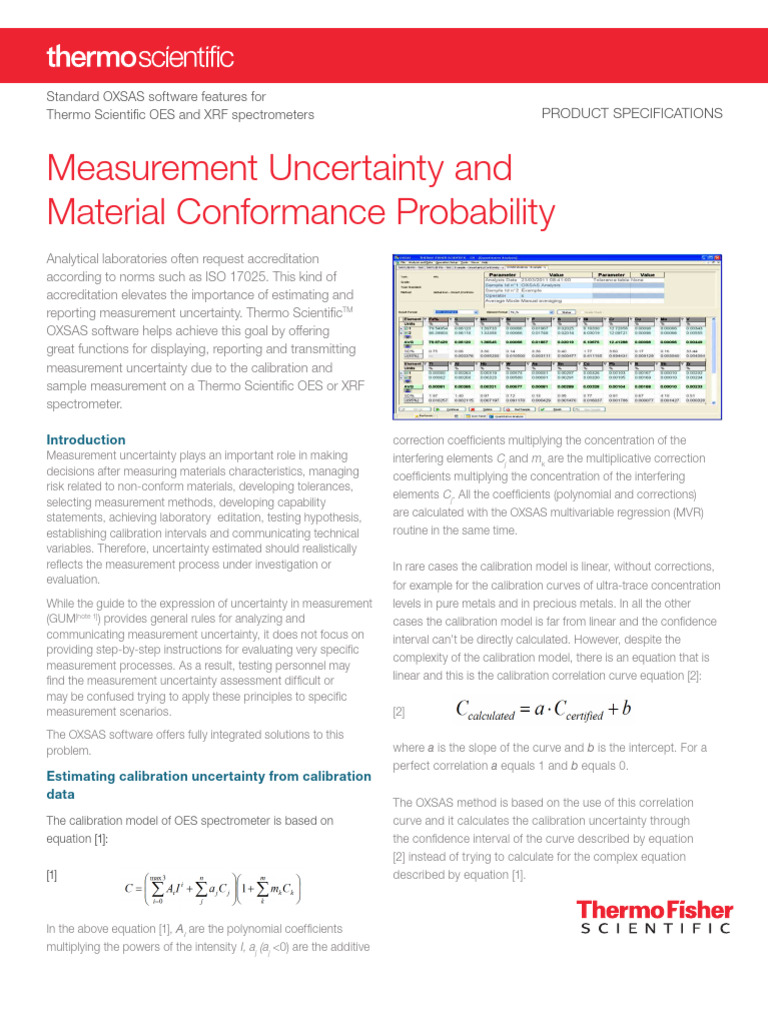 OXSAS Software: Spectrophotometer Uncertainty | PDF | Equations ...