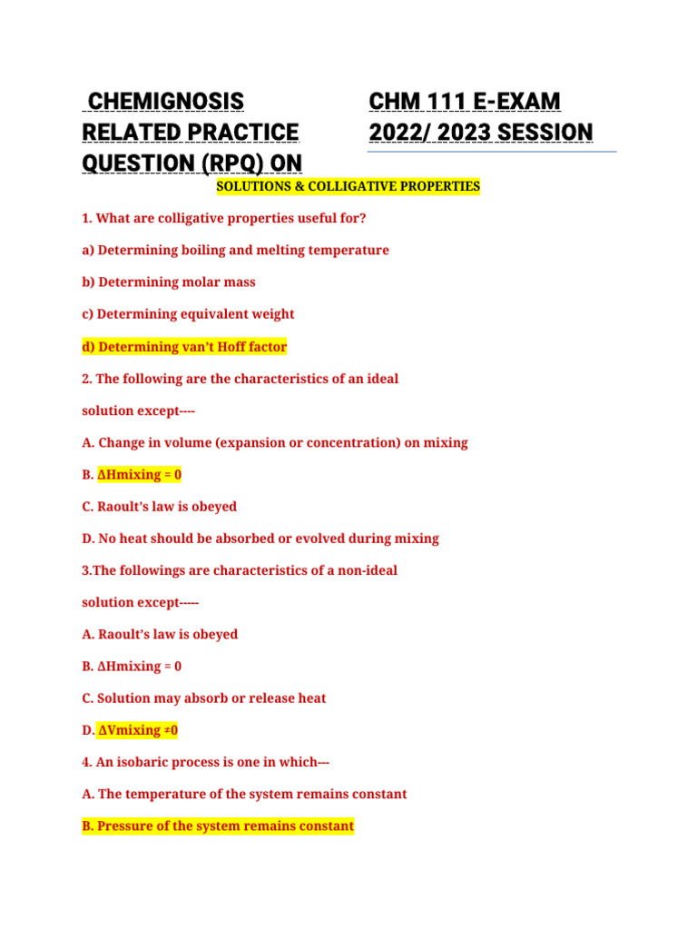 CHM 111 E-EXAM RPQChemignosis | PDF