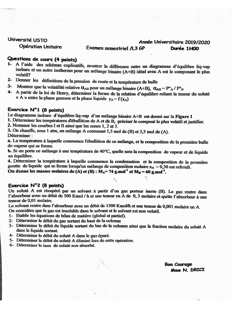 Examen3 Opérations Unitaires | PDF