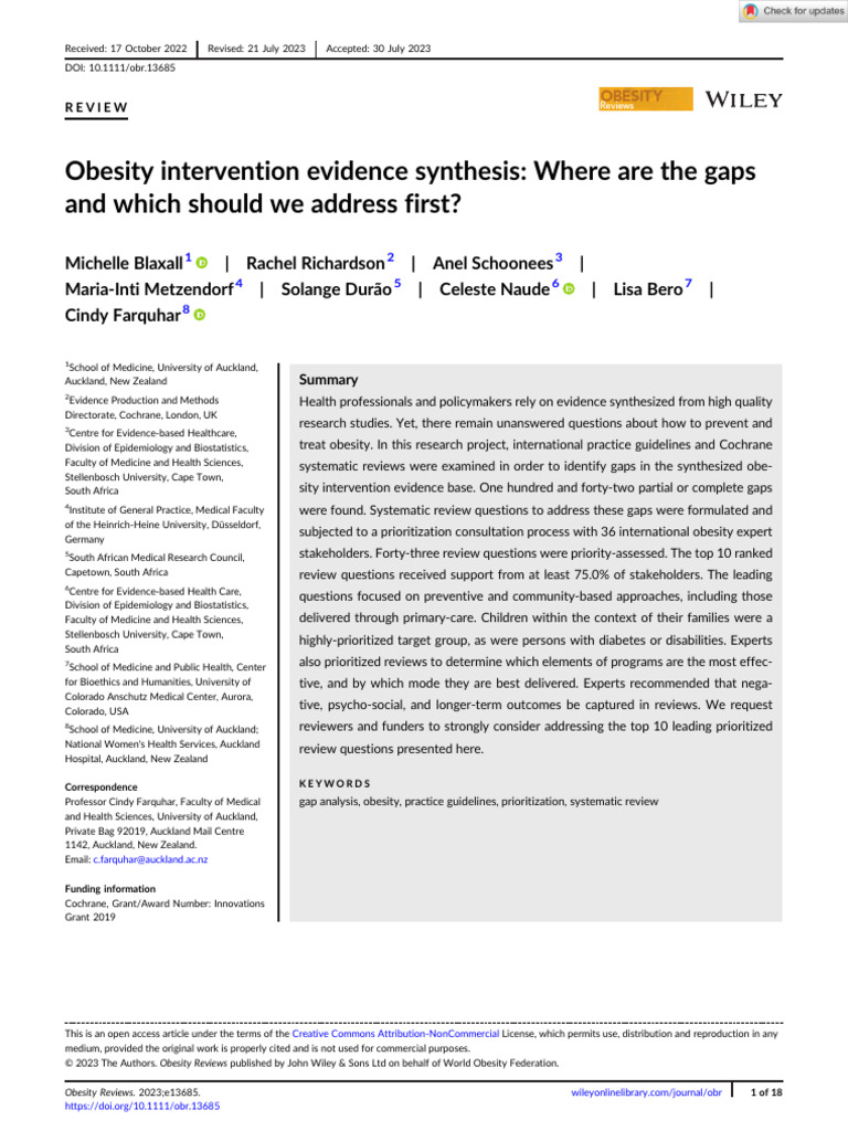 Obesity Reviews - 2023 - Blaxall - Obesity Intervention Evidence ...