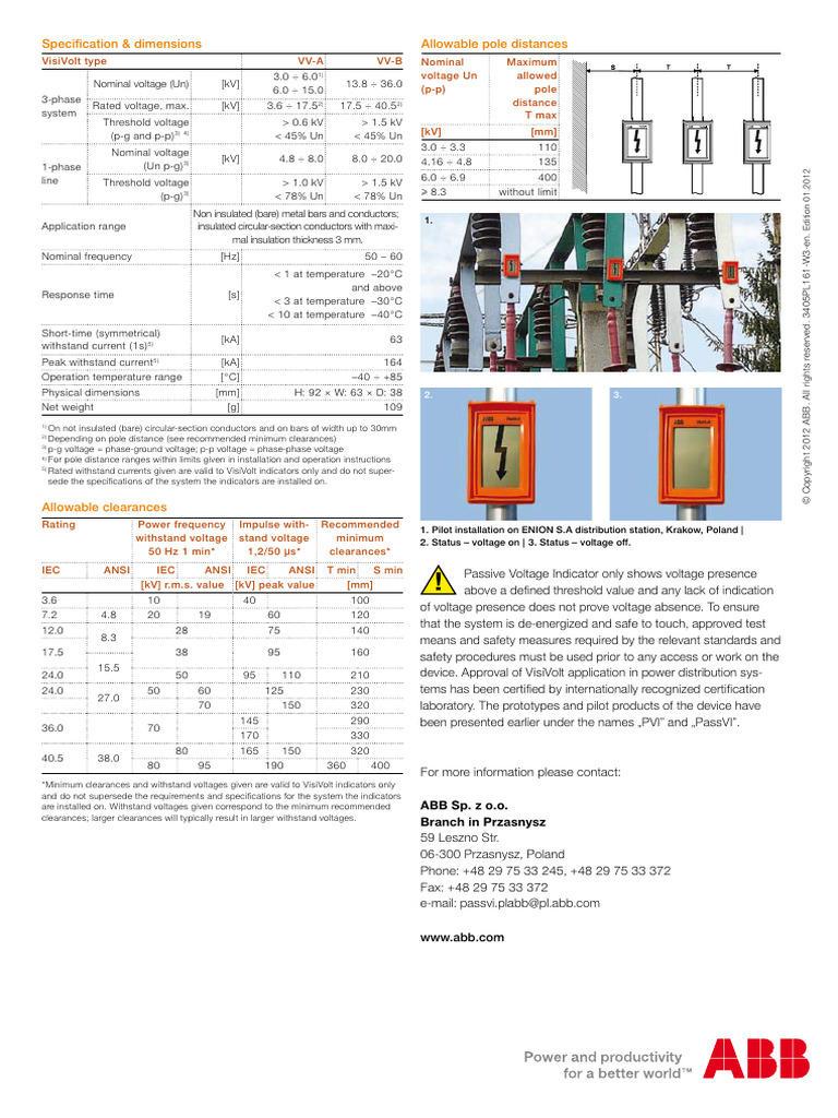 Specification & Dimensions Allowable Pole Distances: ABB Sp. Z O.O ...