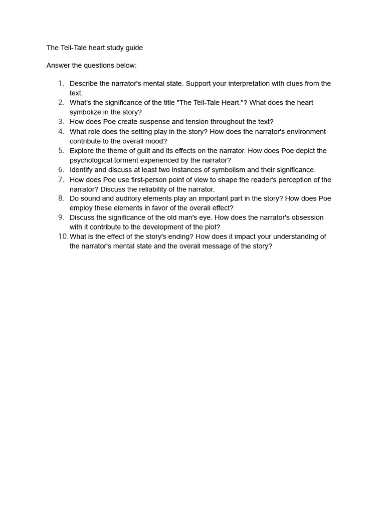 The Tell-Tale Heart Study Guide | PDF