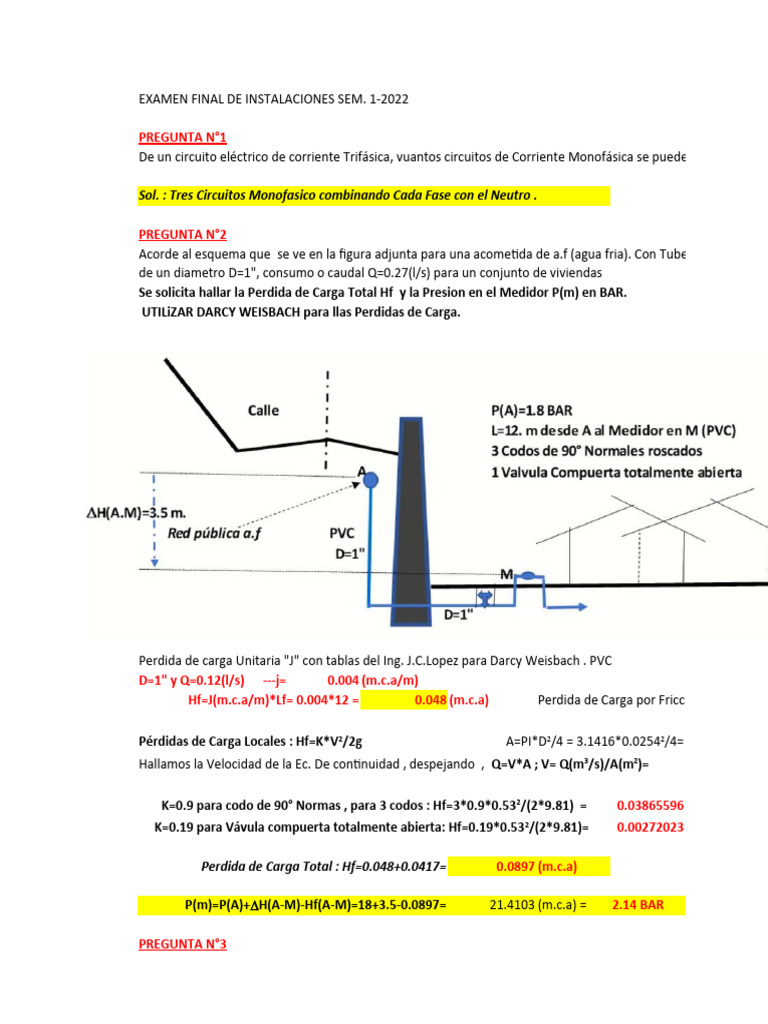Solucion Ex.final Instalaciones Sem. 1-2022-p | PDF | Bomba | Gases