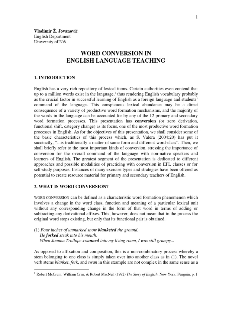 00 Word Conversion in English Language Teaching | PDF | Word | Part Of ...