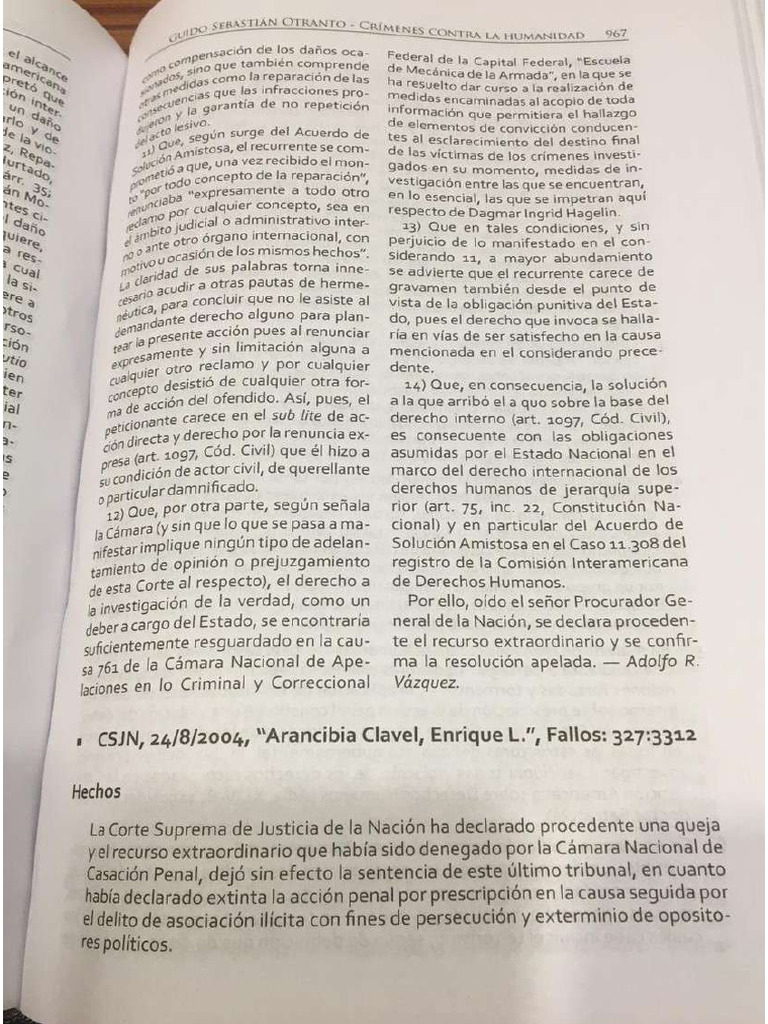 Sumarios. Fallo Arancibia Clavel | PDF