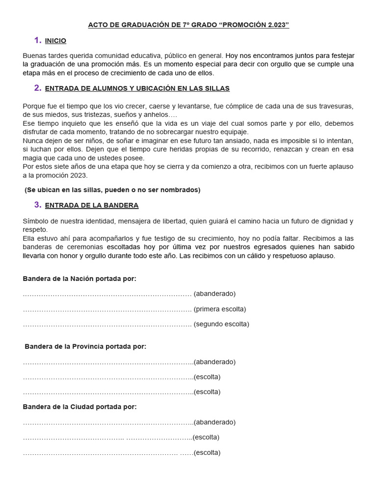Acto de Graduación 7º Grado Promoción 23 | PDF