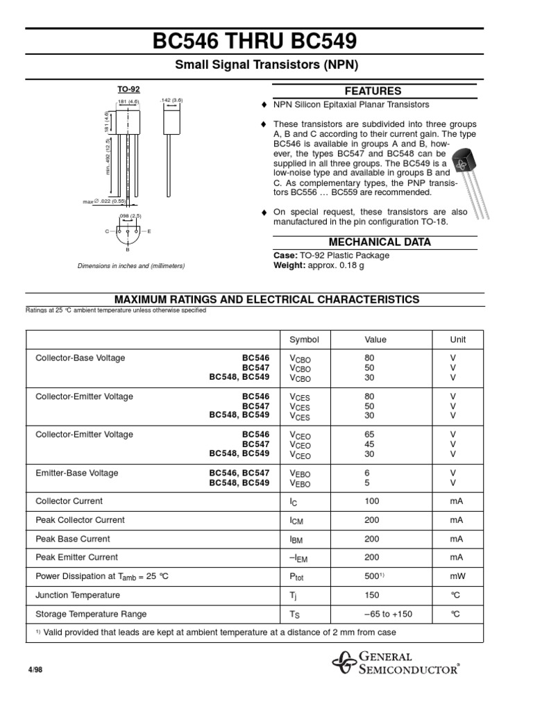 BC549 | PDF | Bipolar Junction Transistor | Transistor