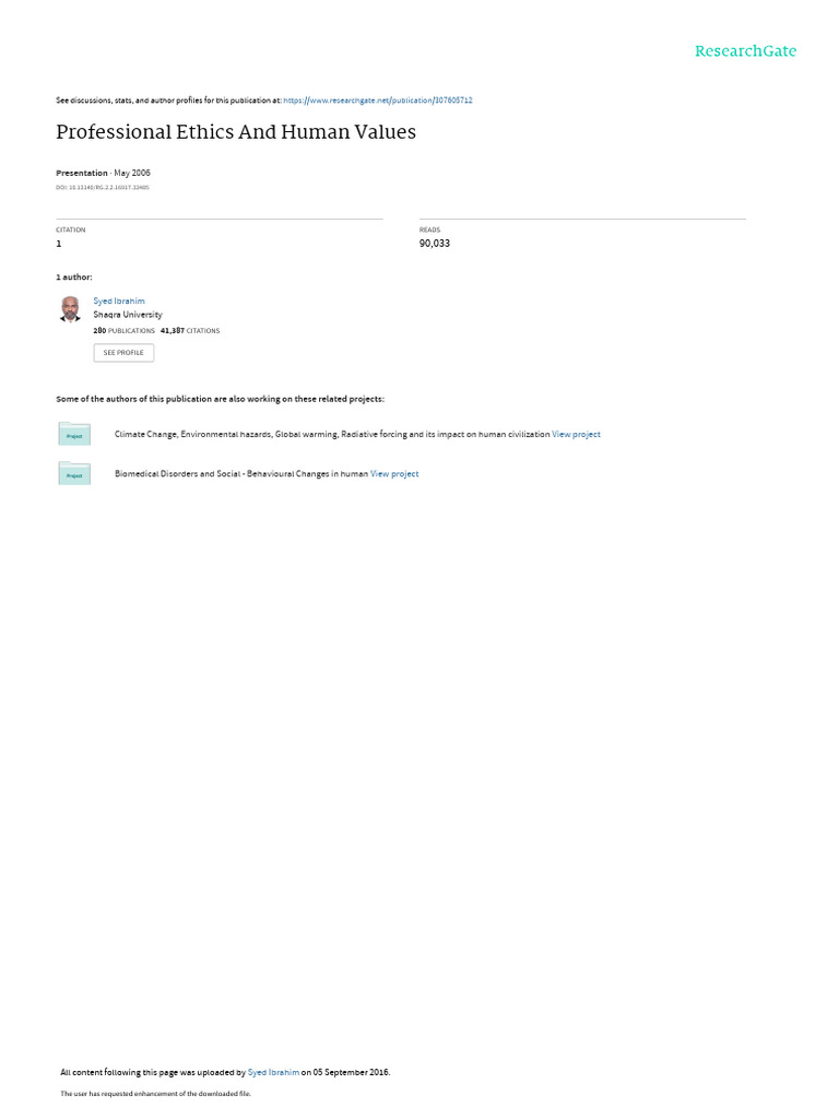 Professional Ethics and Human Values | PDF | Morality | Virtue