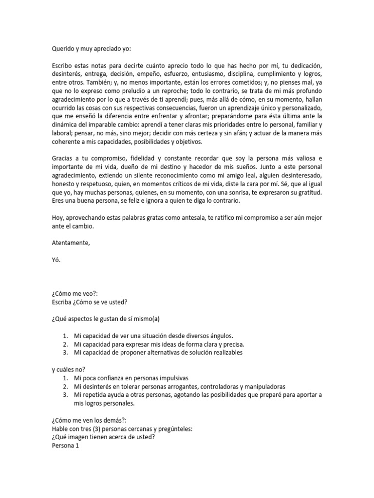 Carta A Mi Mismo | Descargar gratis PDF | Creatividad