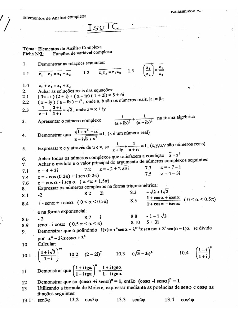 Ficha Numeros Complexos Funcoes Analiticas | PDF