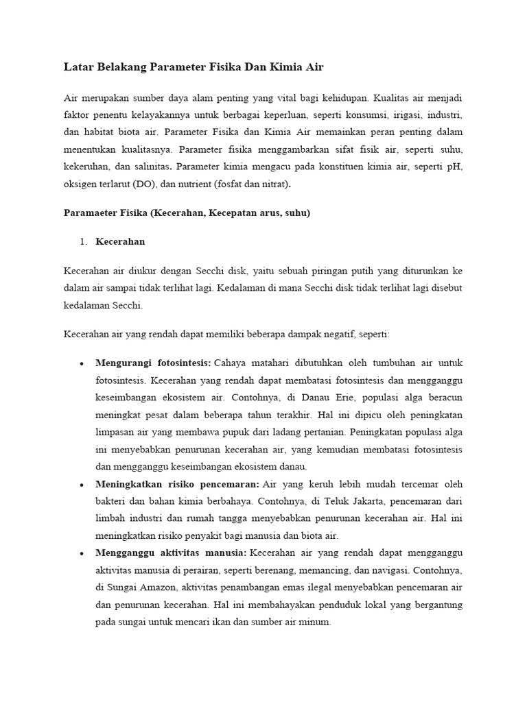 Parameter Fisika dan Kimia Kualitas Air | PDF | Ilmu Sosial | Sains ...