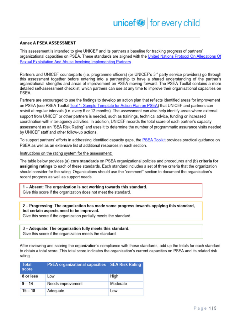 UNICEF PSEA Capacity Assessment Guide | PDF | Unicef | Policy