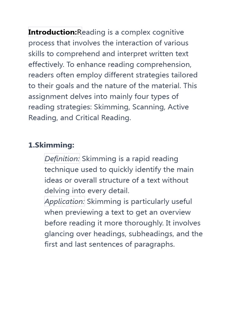 Reading Strategies | PDF | Reading Comprehension | Speed Reading Reading Strategies | PDF | Reading Comprehension | Speed Reading