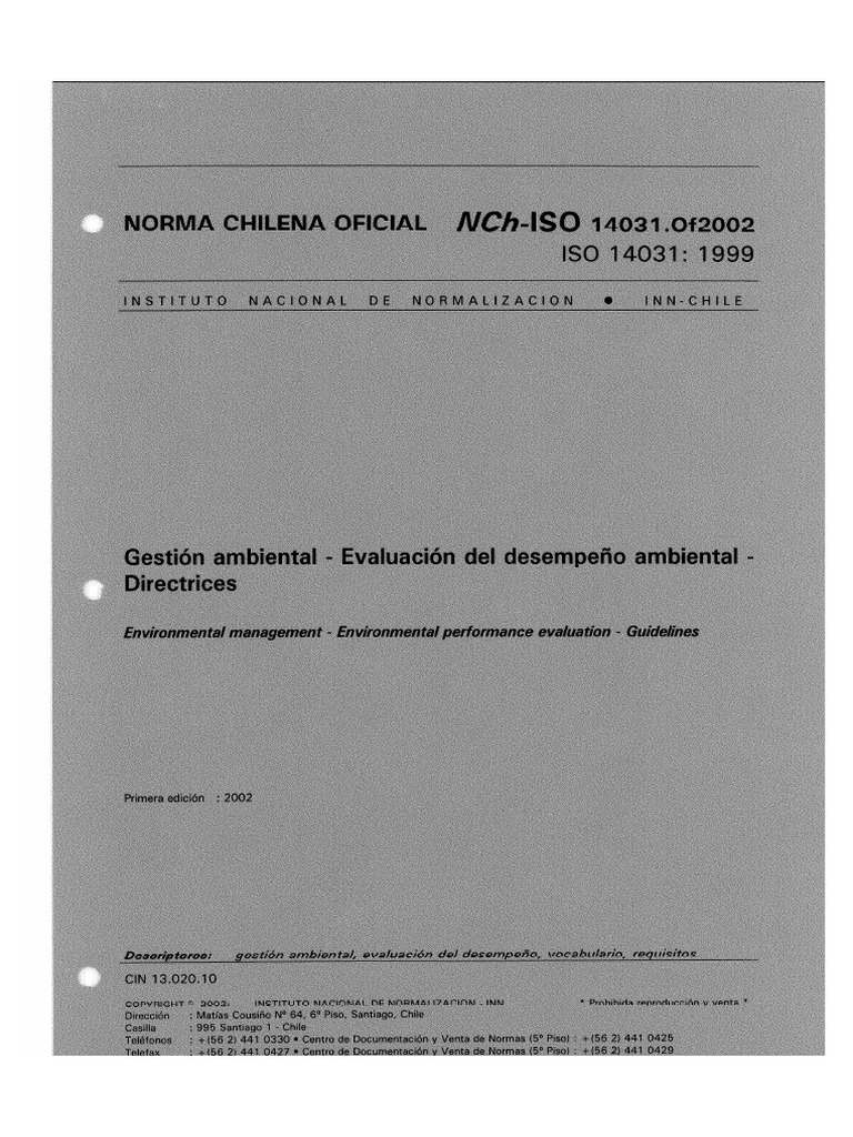 NCh-IsO - 14031 - of (1) .2002 Gestión Ambiental-Evaluación Del de | PDF