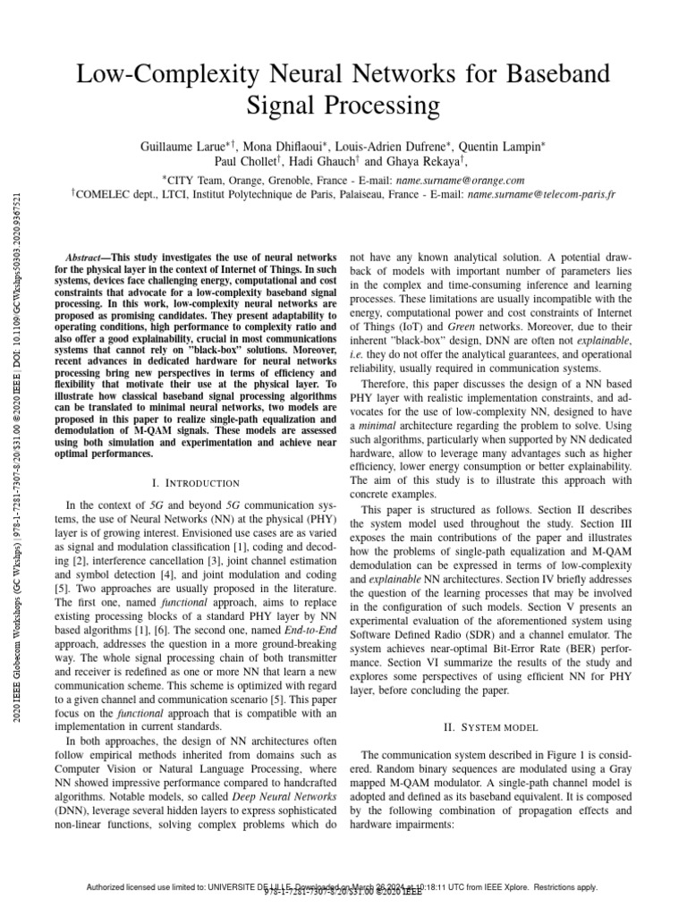 Low-Complexity Neural Networks For Baseband Signal Processing | Download Free PDF | Deep ...
