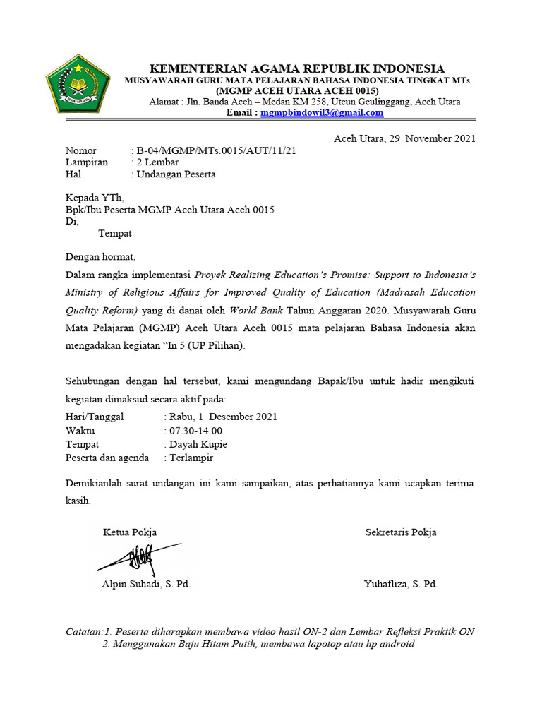 Undangan MGMP in 5 | PDF