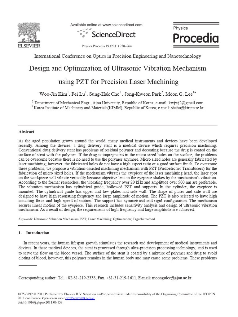 Design and Optimization of Ultrasonic Vibration Mechanism | PDF | Resonance | Ultrasound