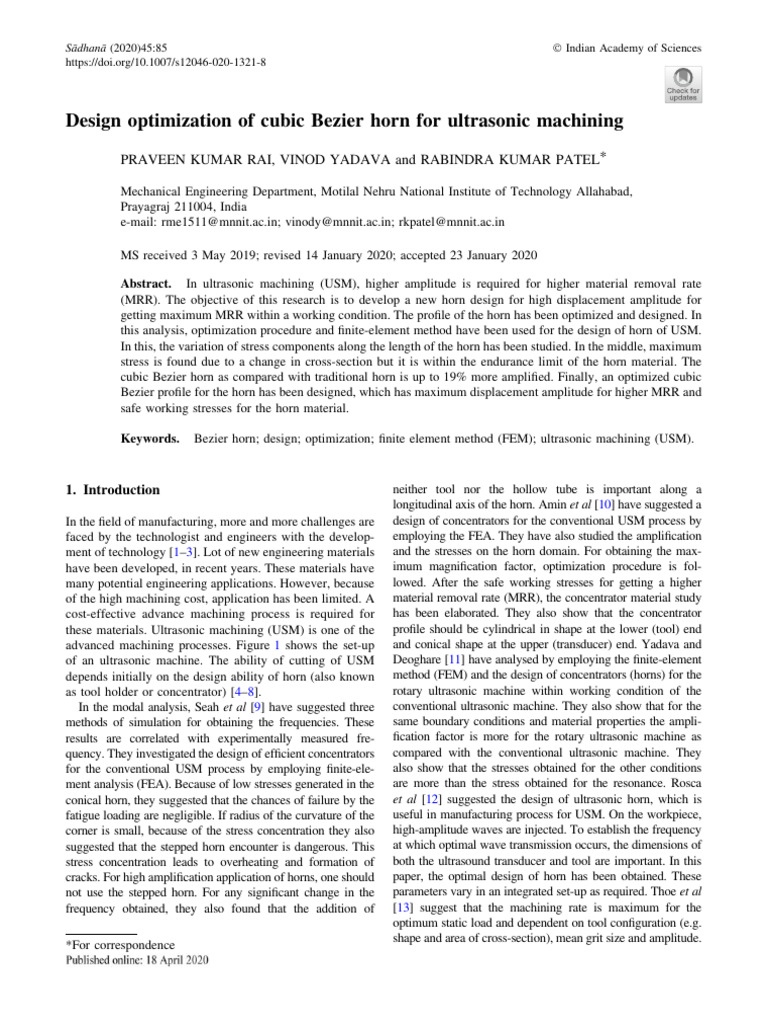 Design Optimization of Cubic Bezier Horn For Ultrasonic Machining | PDF | Finite Element Method ...